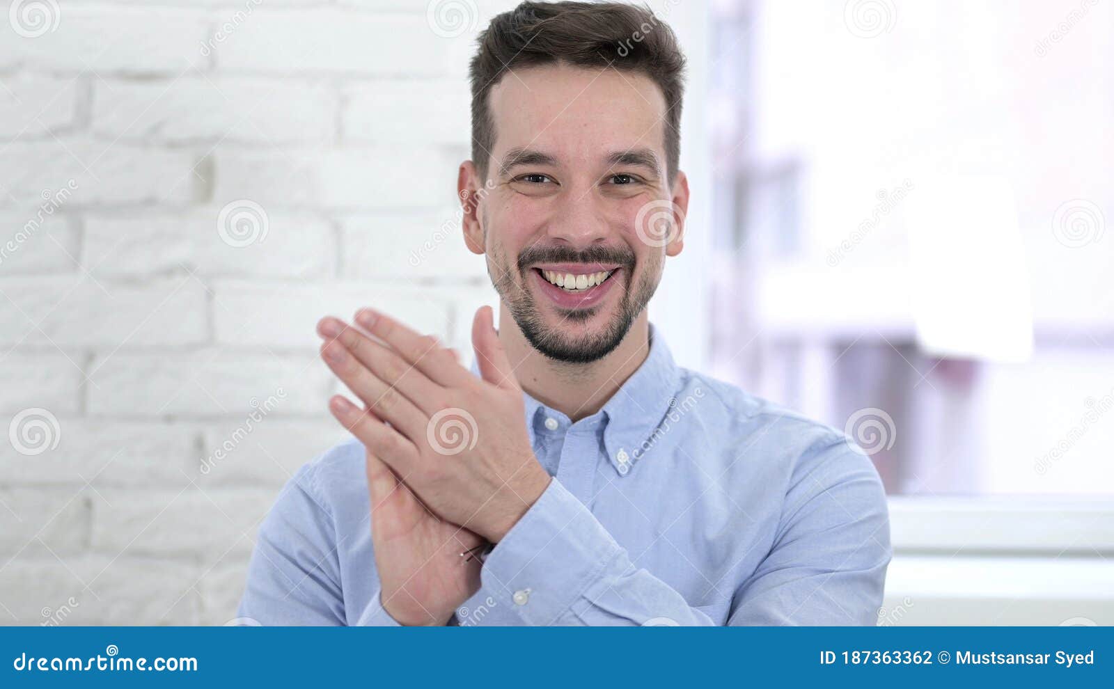 Portrait of Cheerful Creative Young Man Clapping Stock Photo - Image of ...