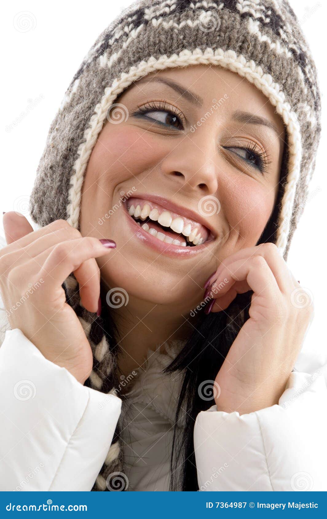 Portrait Of Cheerful Female With Woolen Cap Stock Image Image Of