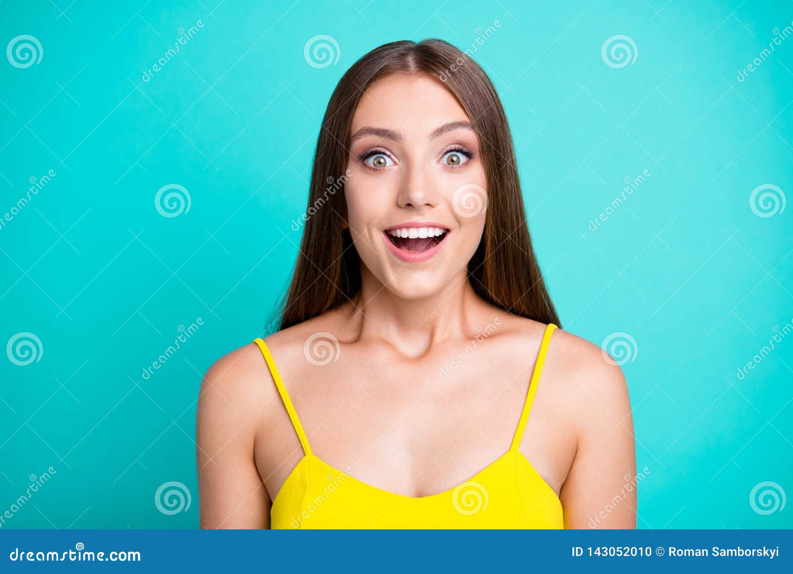 Portrait Of Cheerful Funny Positive Optimistic Nice Attractive C Stock