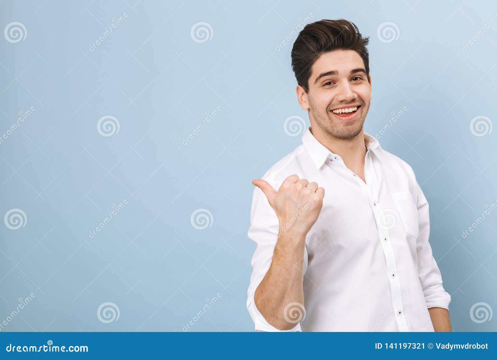 Portrait Of A Cheerful Handsome Young Man Stock Image Image Of Finger