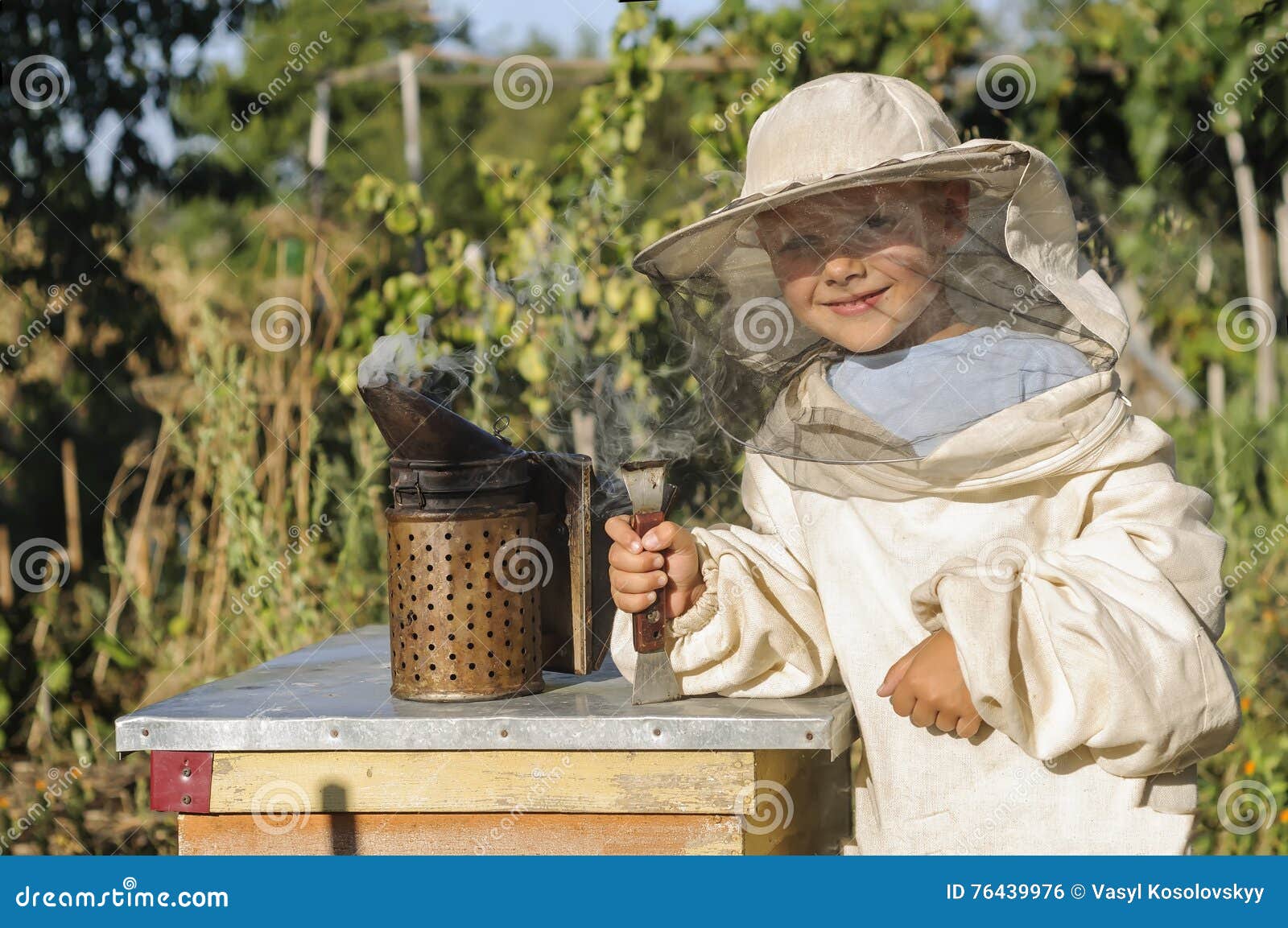 Portrait of a Cheerful Little Boy Beekeeper Stock Photo - Image of ...