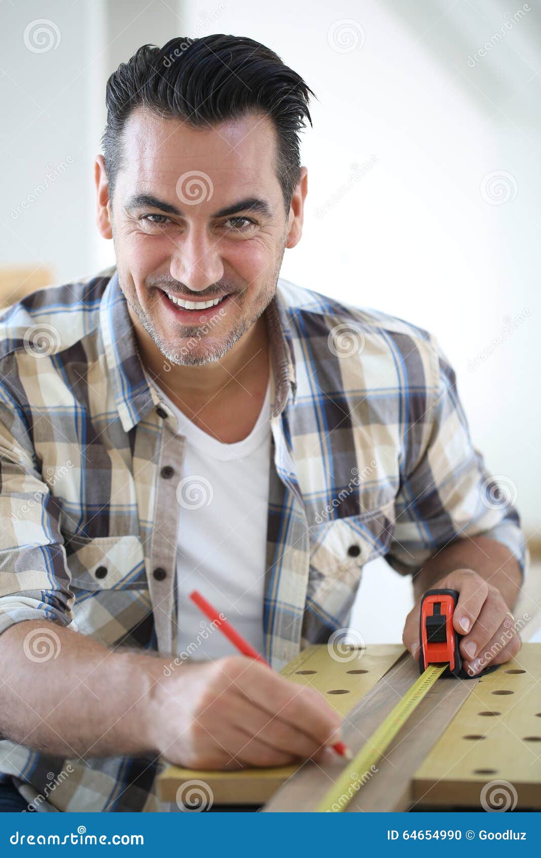 Portrait of Cheerful Man Working on DIY Projects Stock Photo - Image of ...
