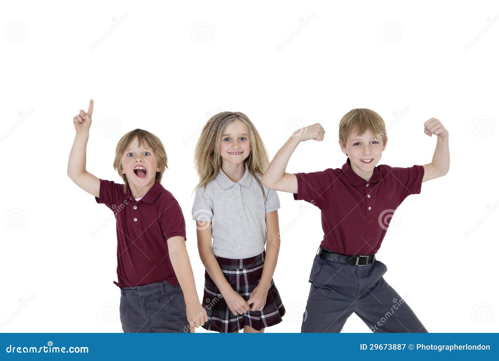 Portrait of Cheerful School Children Over White Background Stock Image ...
