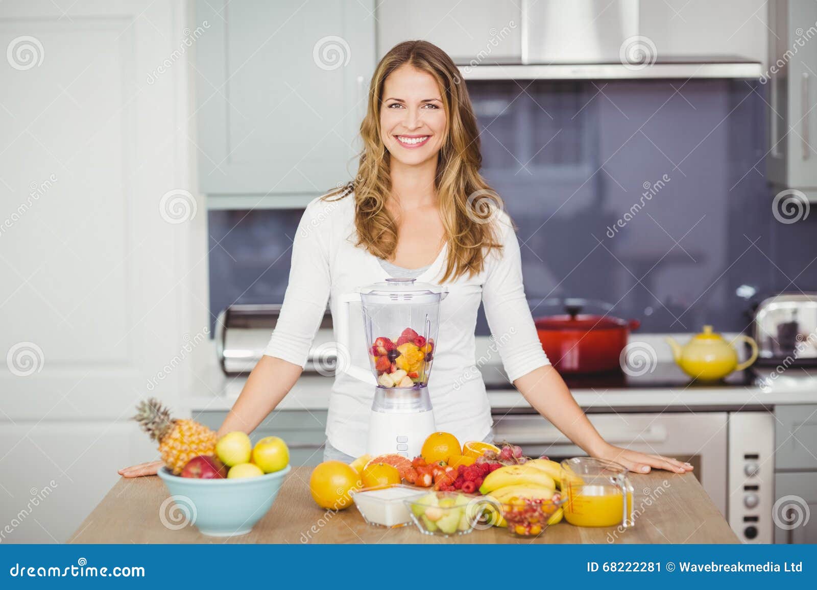 Portrait of Cheerful Woman Standing at Table Stock Image - Image of ...