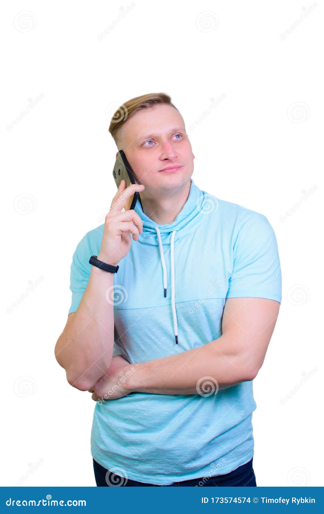 Portrait of a Cheerful Young Guy Talking on the Phone. Isolated on ...