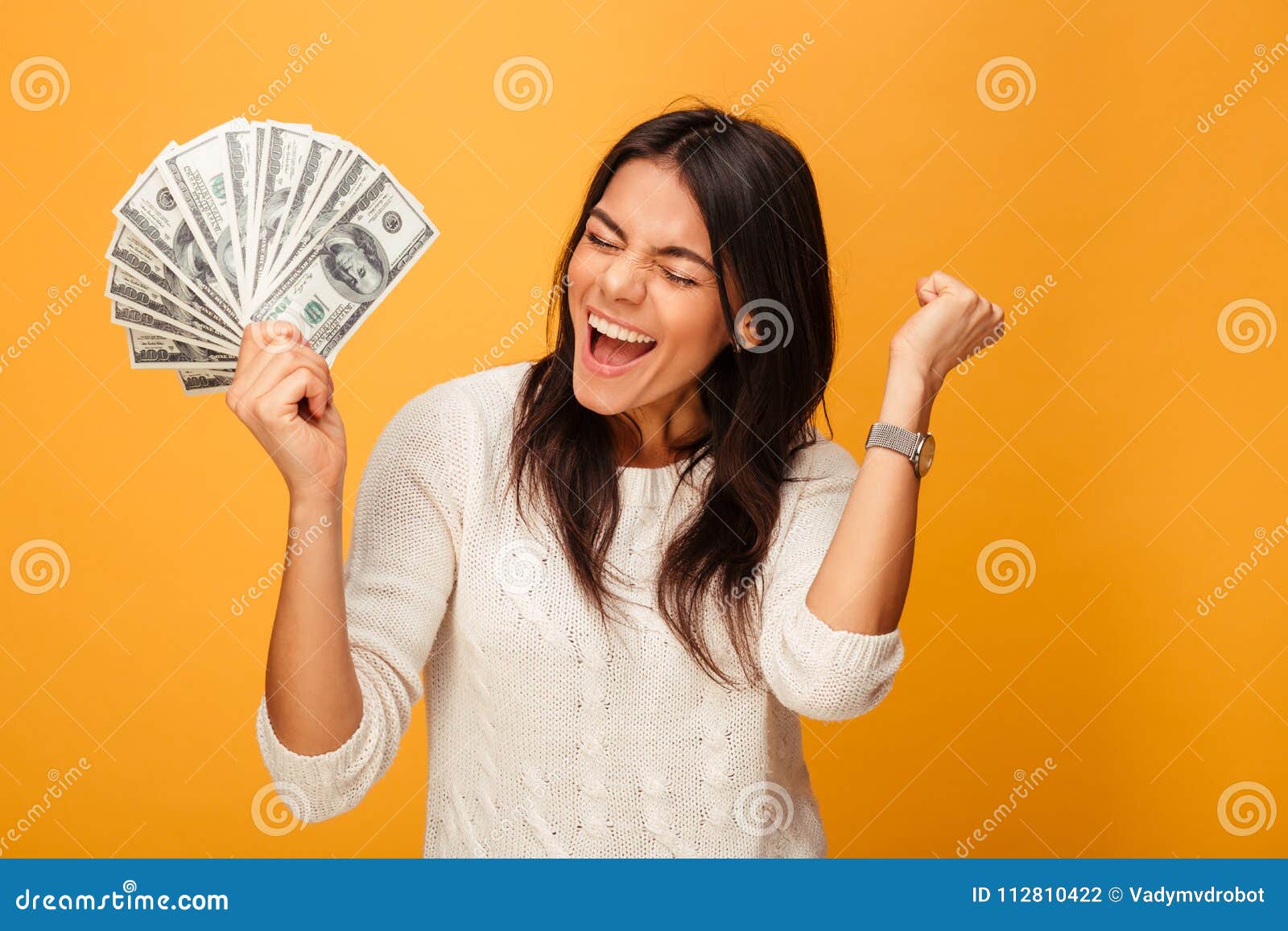 Portrait of a Cheerful Young Woman Holding Money Stock Photo - Image of ... Portrait of a Cheerful Young Woman Holding Money Stock Photo - Image of ...