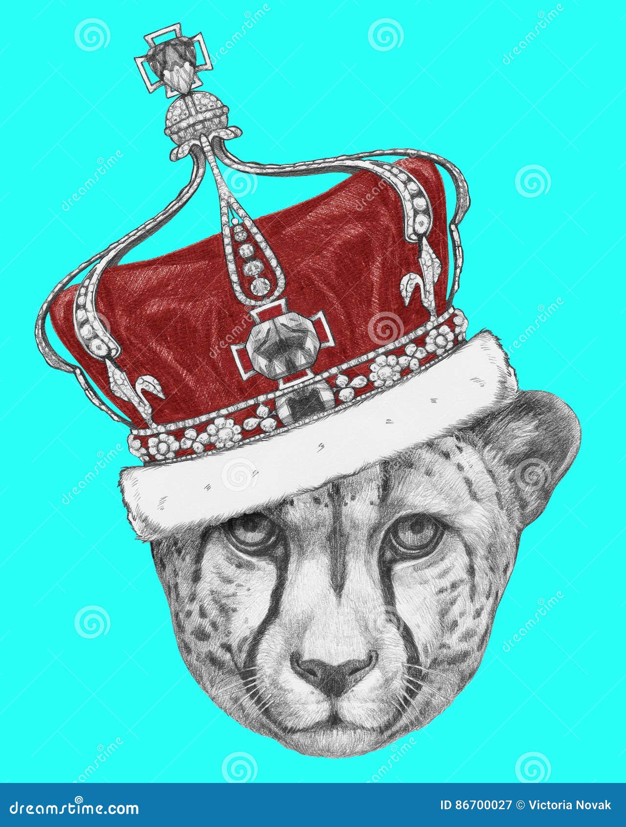 Portrait of Cheetah with Crown. Stock Illustration - Illustration of ...