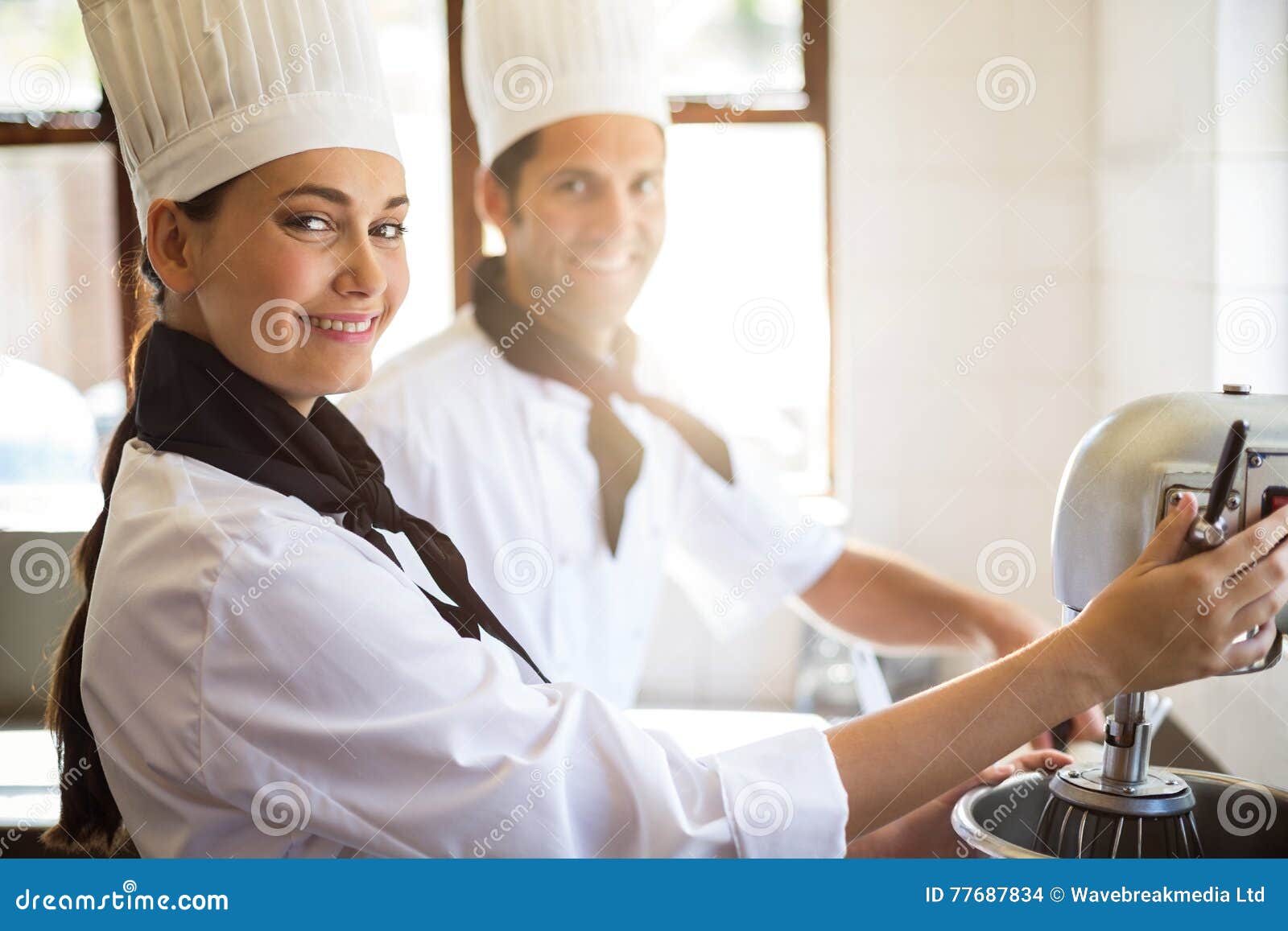 Portrait of Chef Blending the Batter in Mixing Blender Stock Photo ...