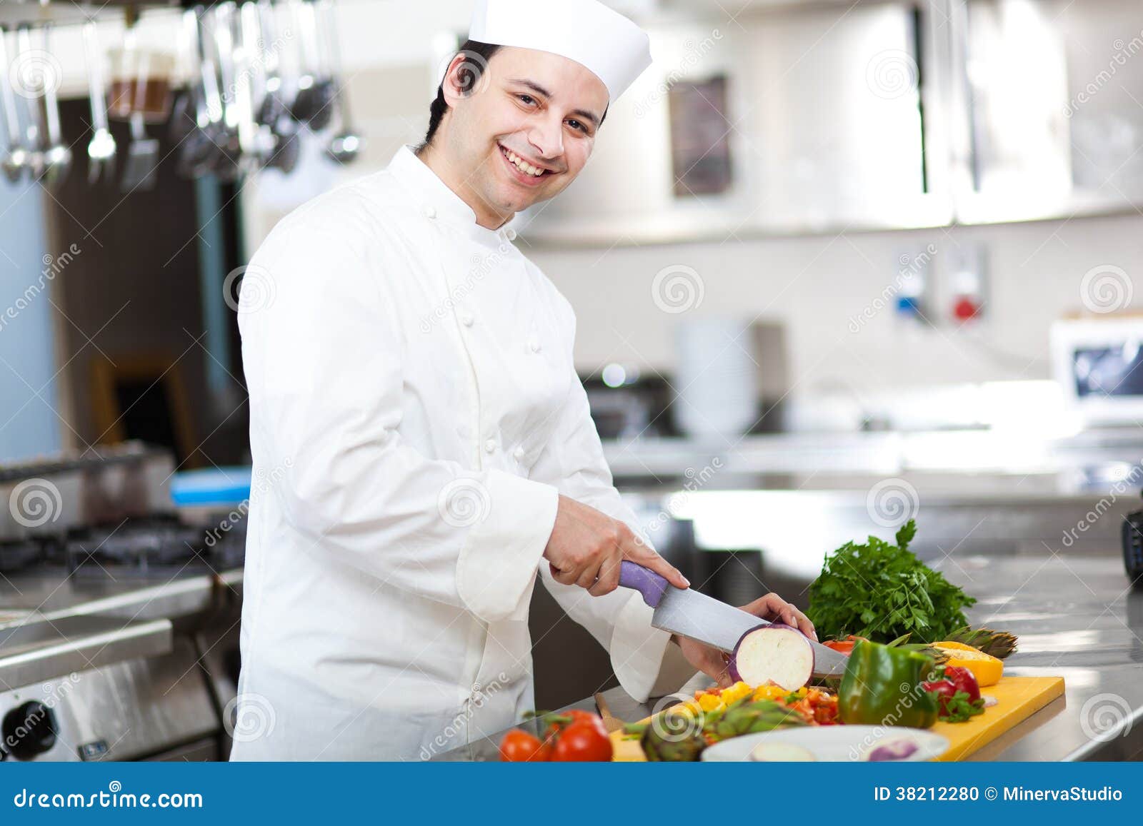 Portrait of a Chef in His Kitchen Stock Photo - Image of vegetarian ...