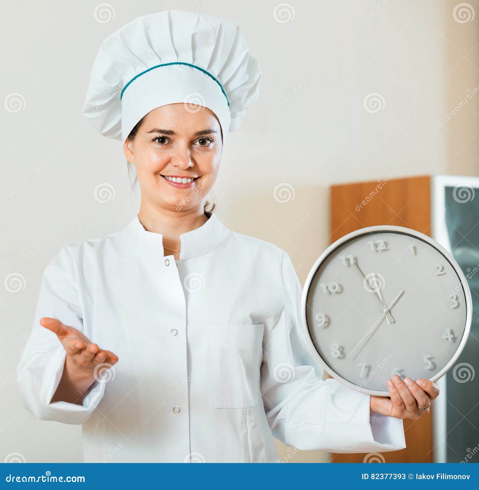Portrait of Chef Holding Big Clock Stock Image - Image of diet, alone ...