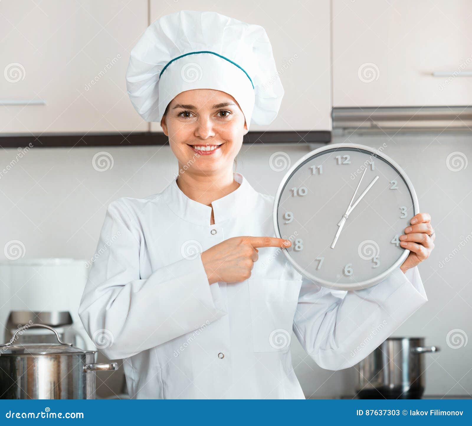 Portrait of Chef Holding Big Clock Stock Image - Image of holding ...