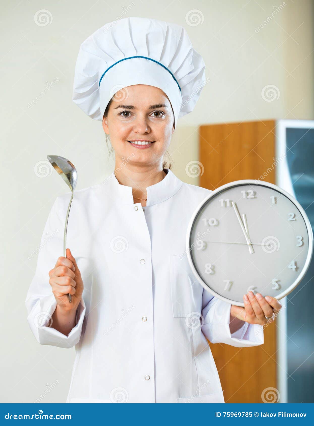 Portrait of Chef Holding Big Clock Stock Image - Image of girl, clock ...