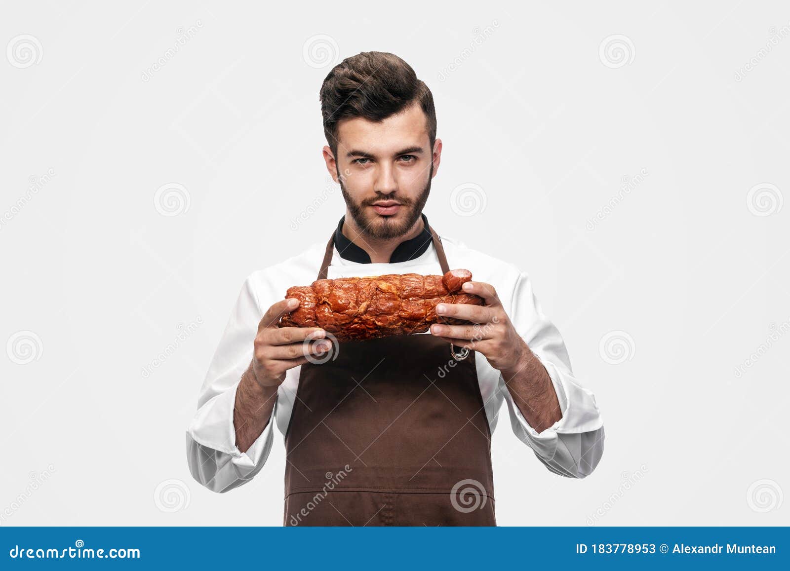 Chef keeps a ham stock image. Image of smoked, beautiful - 183778953