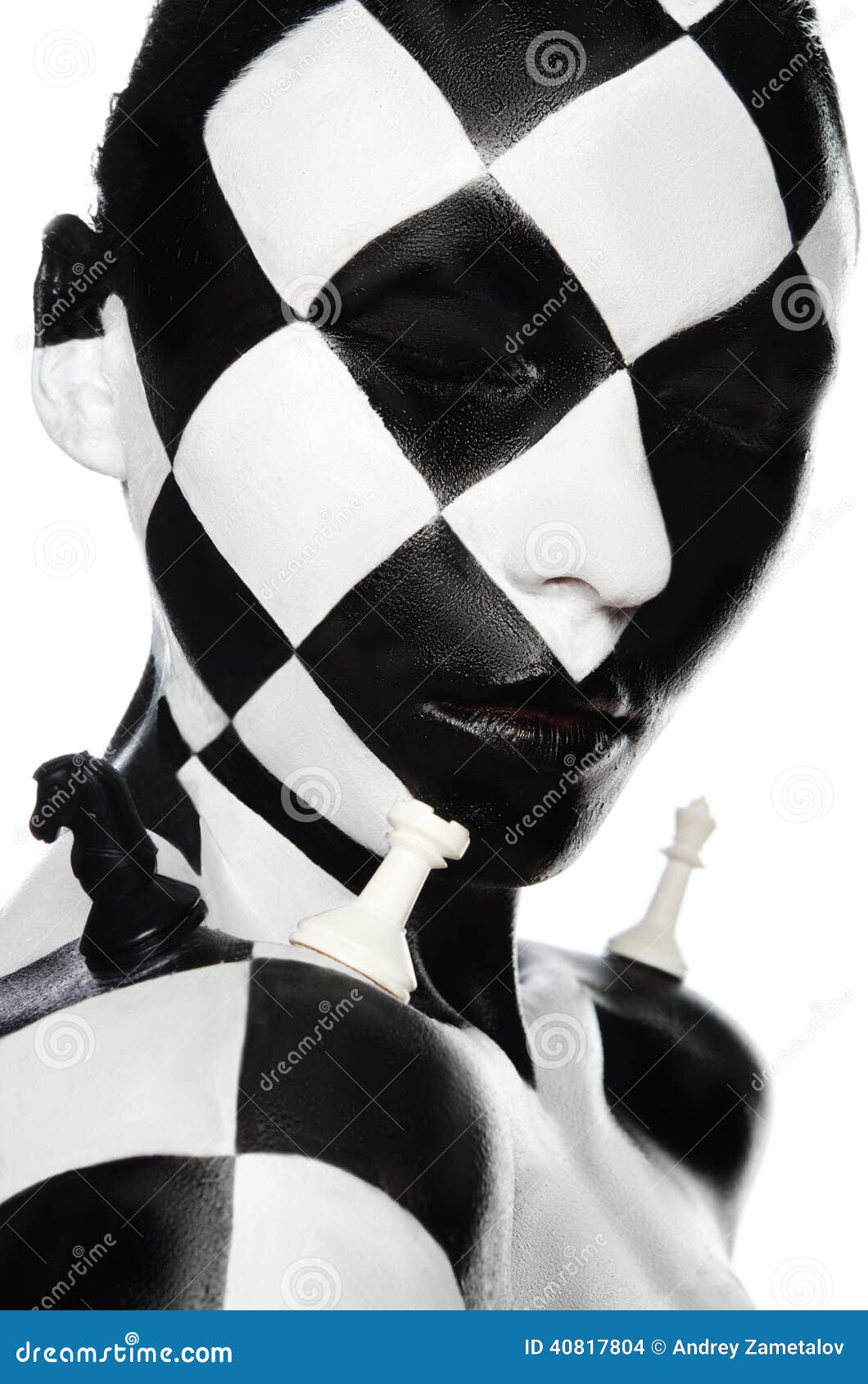 Portrait with Chess Makeup and Pieces Stock Photo - Image of headshot ...