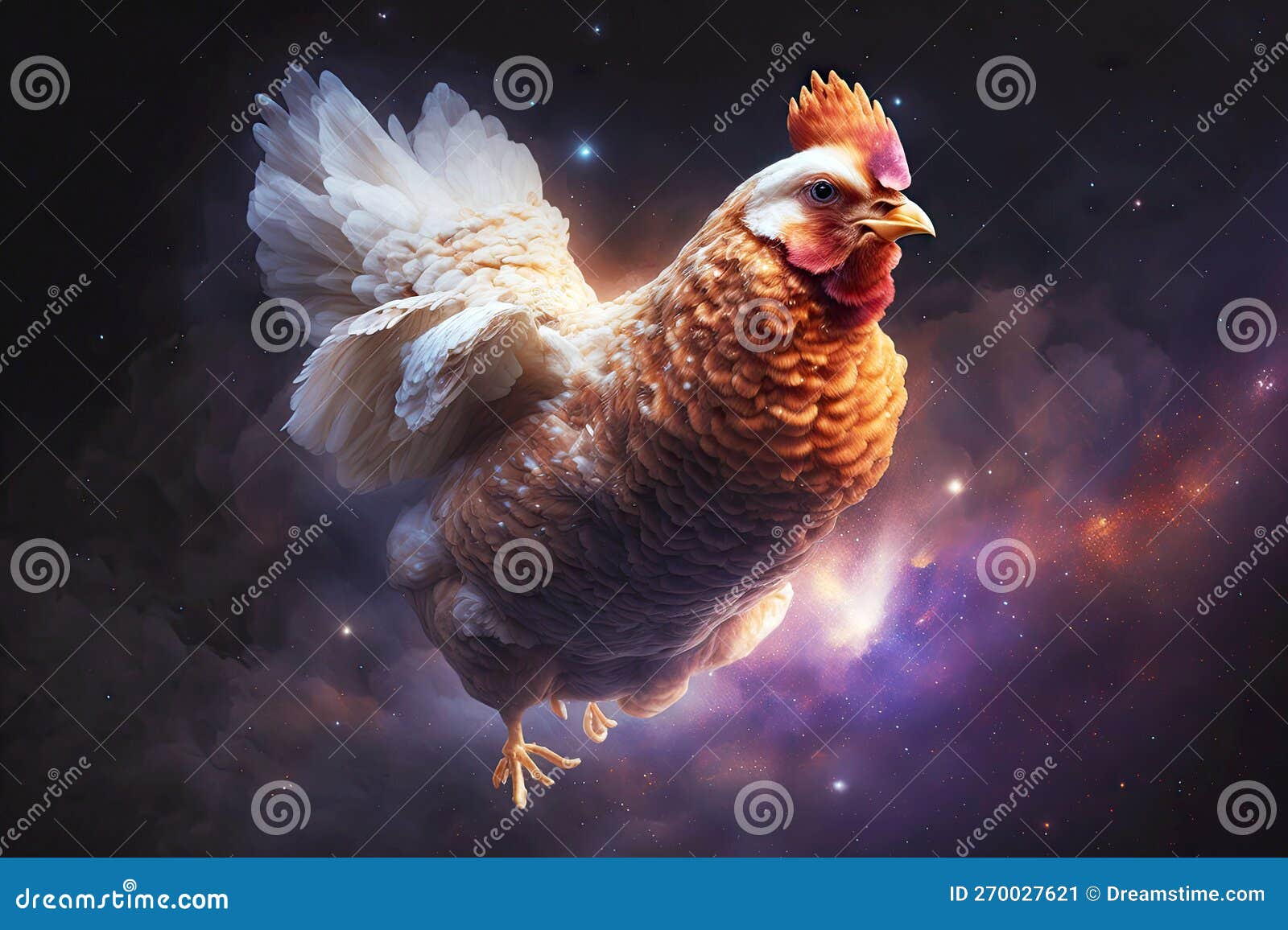 Portrait of Chicken Flying in Space Stock Illustration - Illustration ...