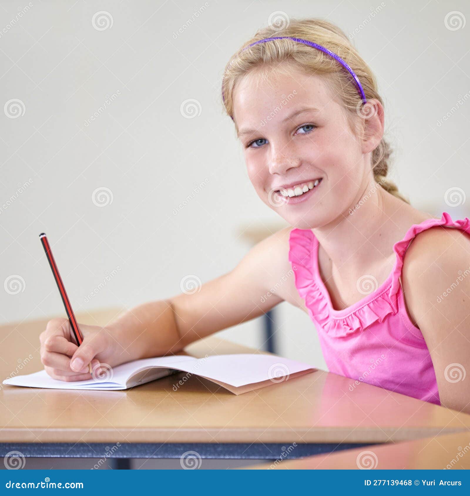 Portrait, Child and Education of Student Taking Notes in Classroom for ...