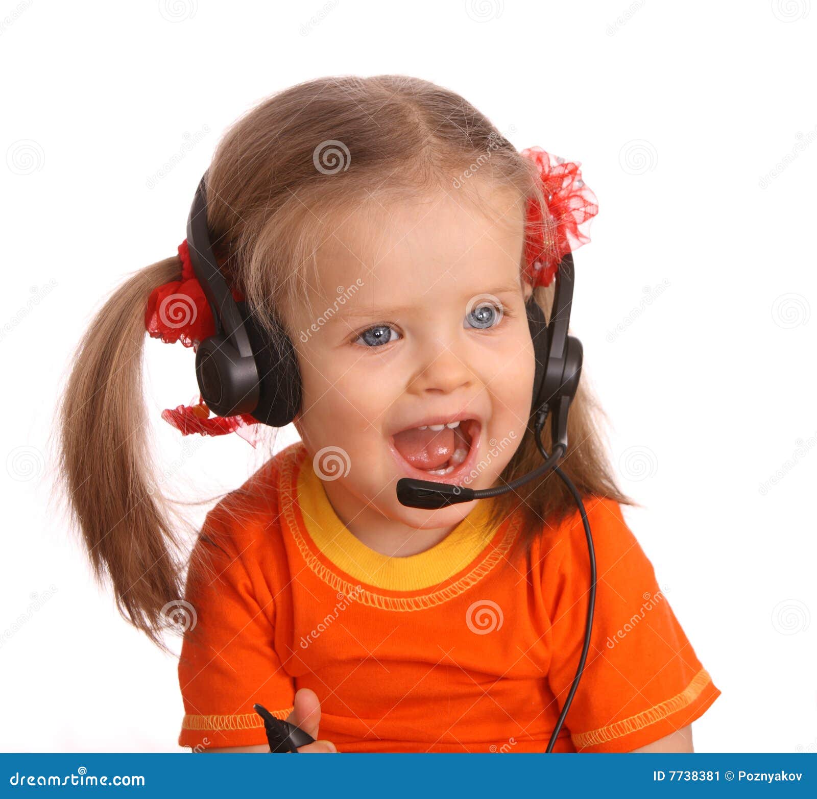 Portrait of Child with Headset. Stock Image - Image of headphone ...