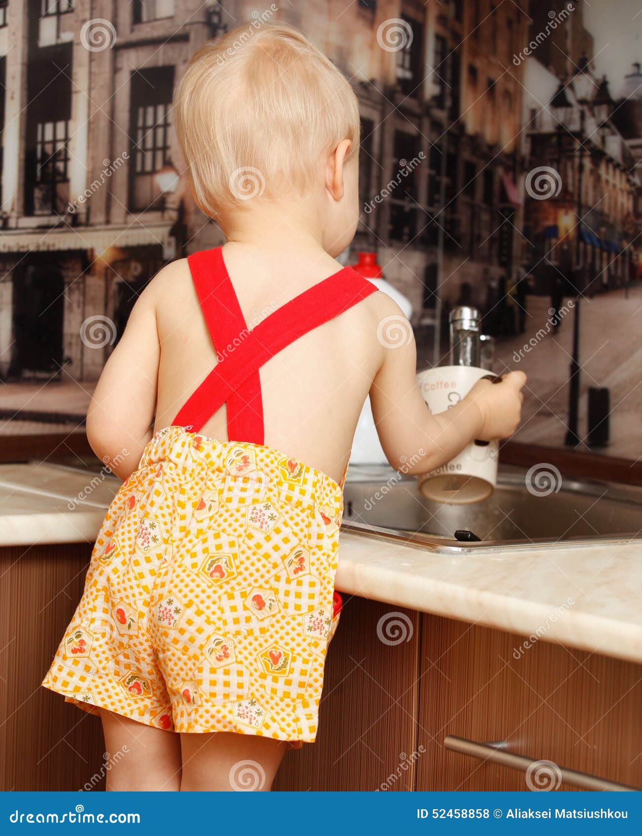 Portrait of a Child Holding Cup at the Kitchen Stock Photo - Image of ...