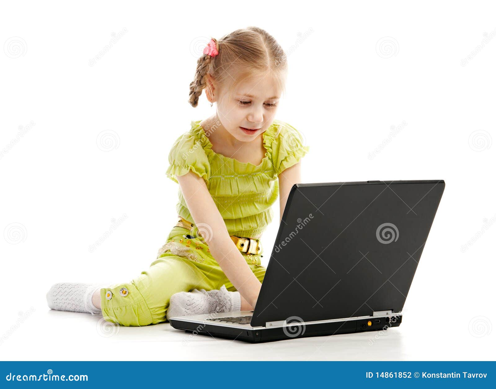 Portrait child with laptop stock photo. Image of concentration - 14861852