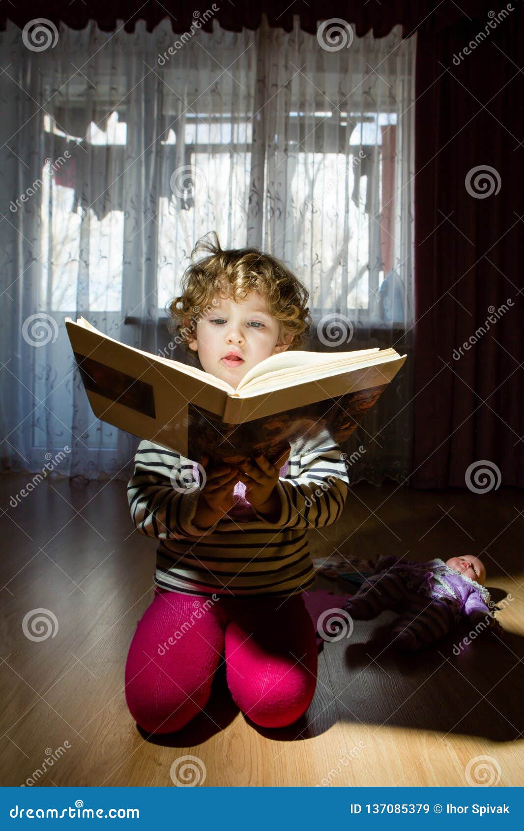 Portrait of a Child with Reading a Book Stock Image - Image of ...