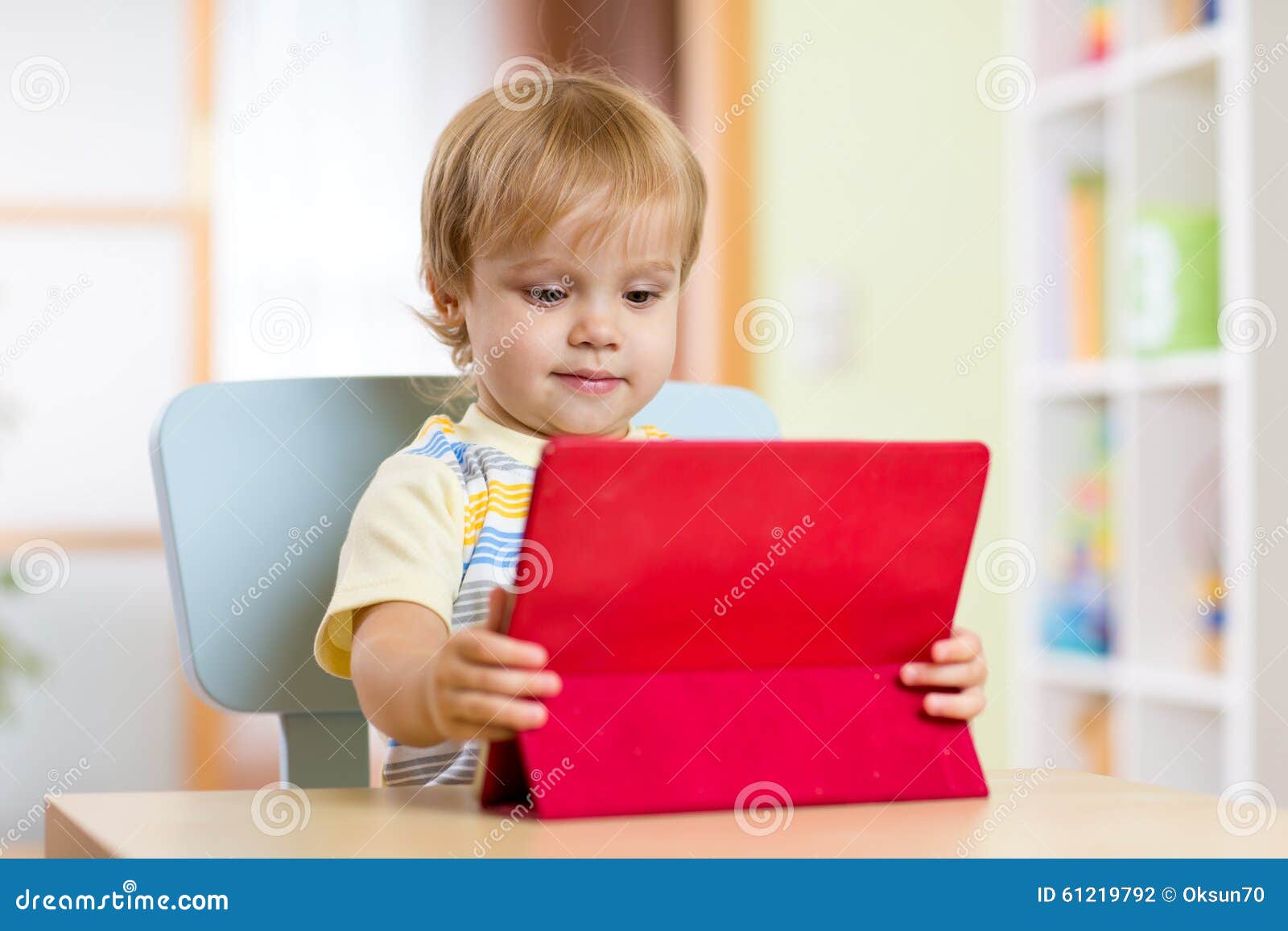 Portrait Child Using Laptop, Pad Computer Indoors Stock Photo - Image ...