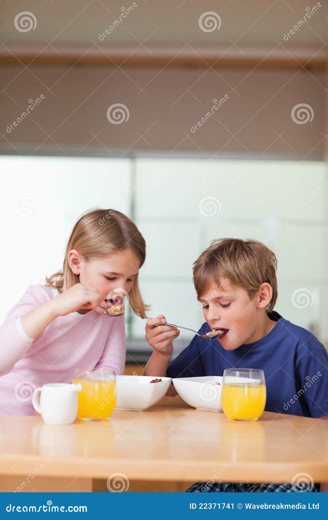 Portrait of Children Having Breakfast Stock Image - Image of family ...
