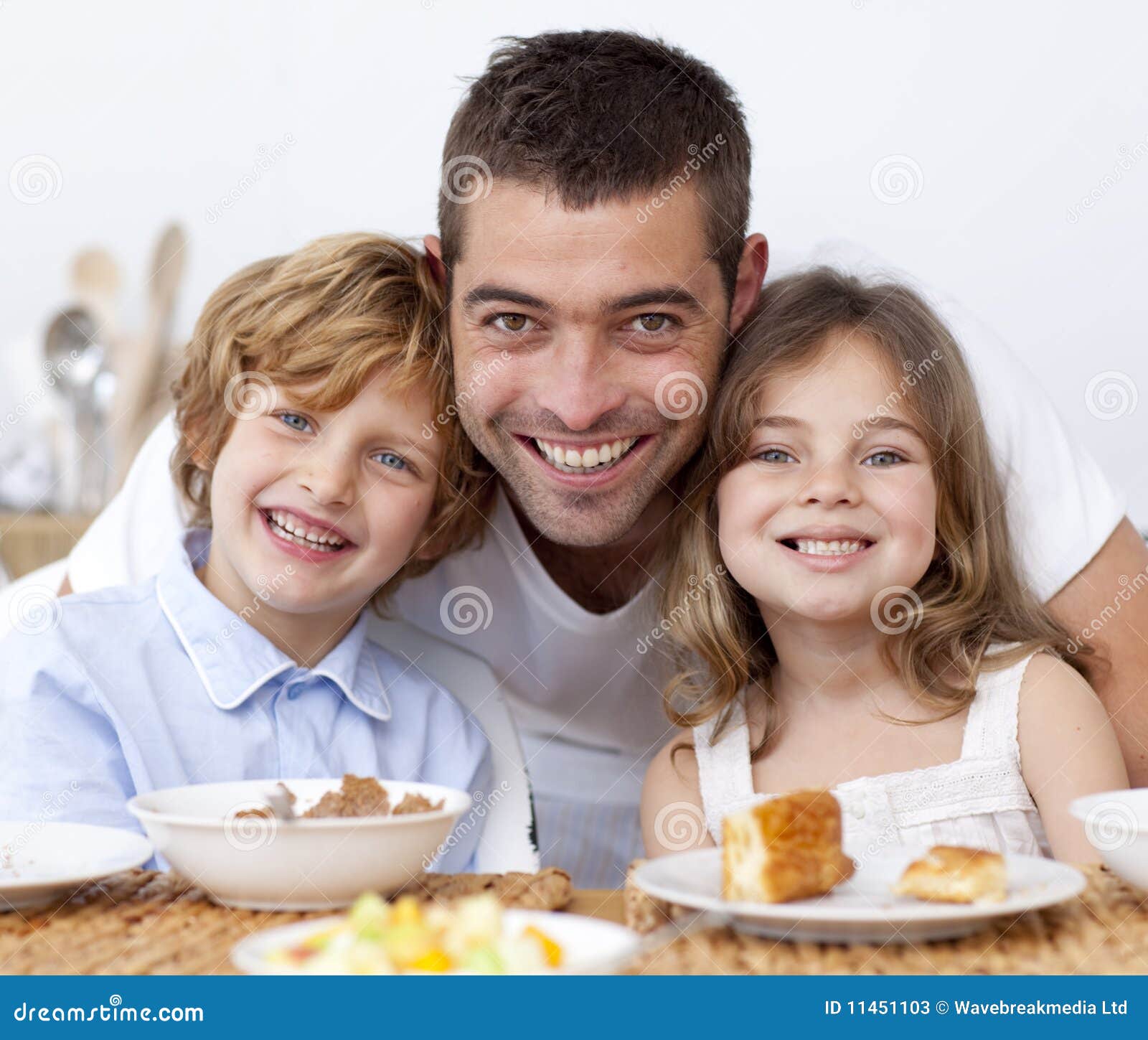 Portrait of Children Having Breakfast with Their F Stock Image - Image ...