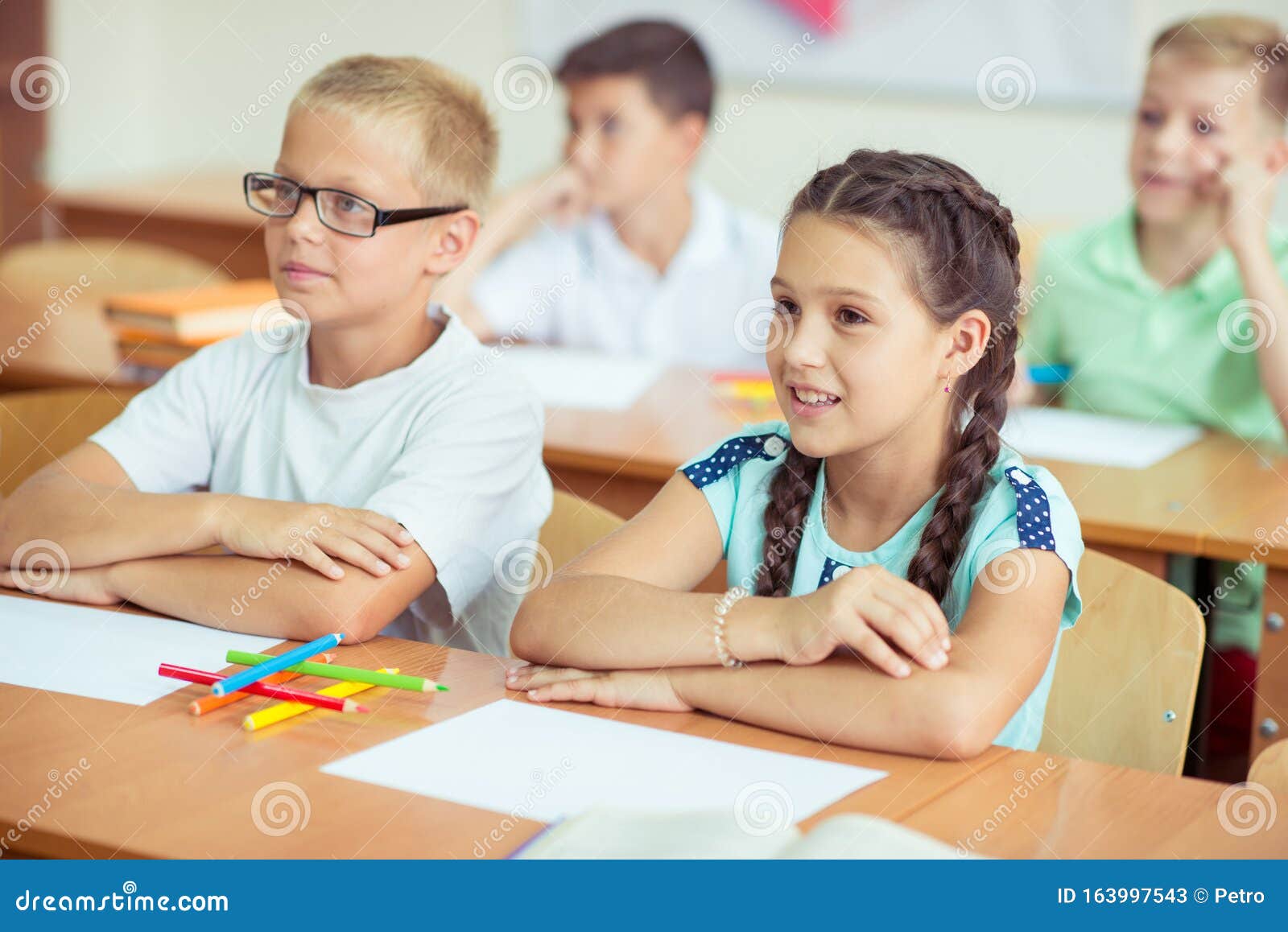 Portrait of Children in Shool Stock Image - Image of lesson, little ...