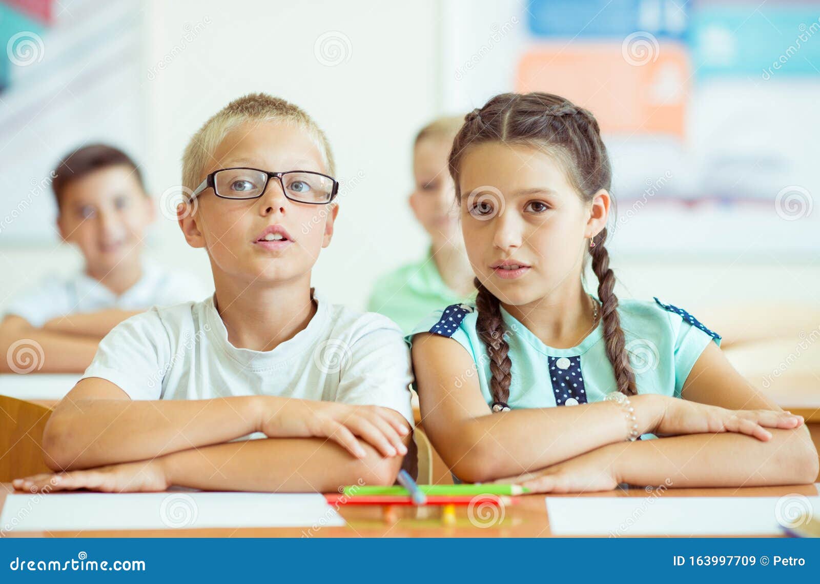 Portrait of Children in Shool Stock Image - Image of caucasian ...