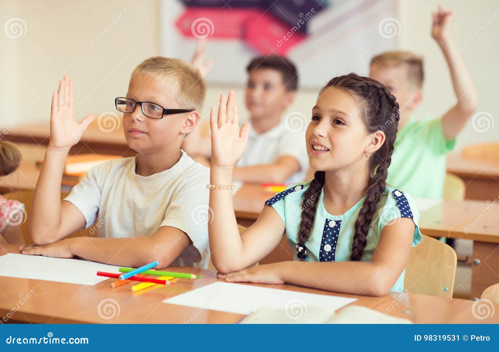 Portrait of Children in Shool Stock Image - Image of child, background ...