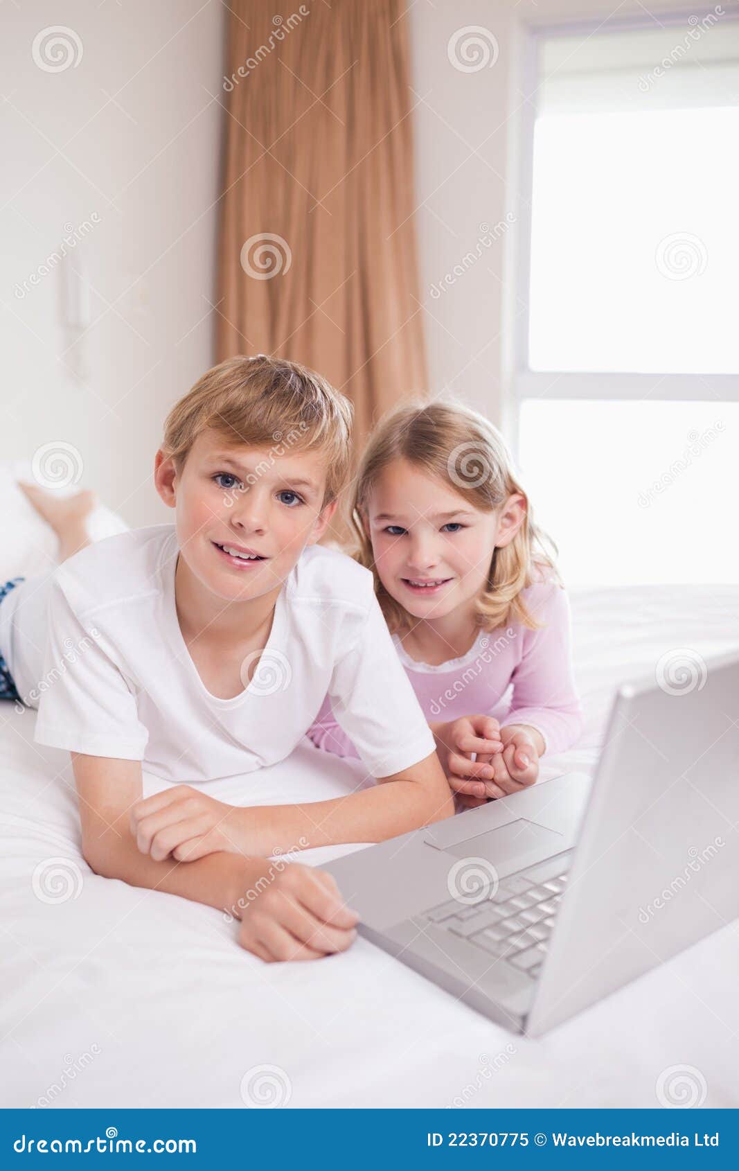 Portrait of Children Using a Laptop Stock Image - Image of laptop ...