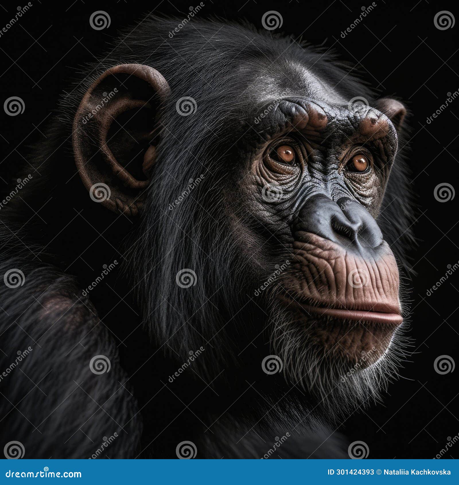 Portrait Of A Chimpanzee Head On A Black Background Vector Illustration ...