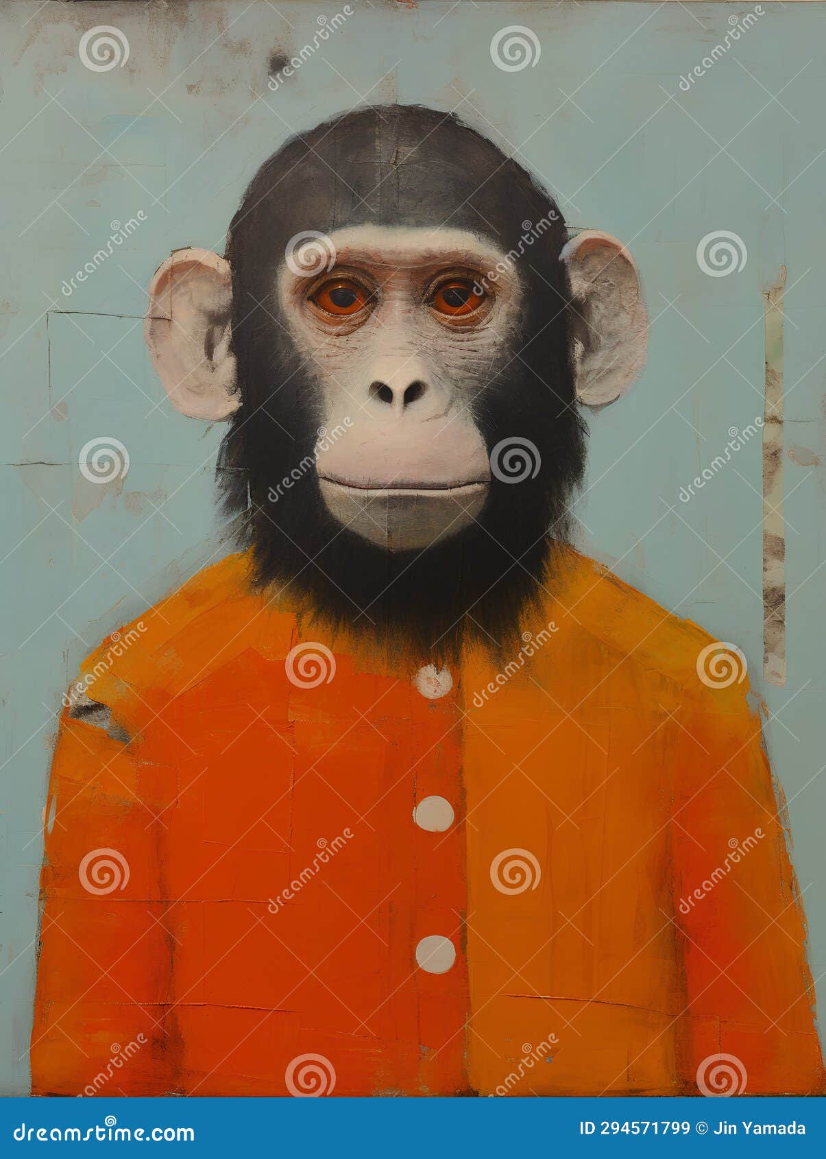 Portrait of a Chimpanzee in Orange Clothes on an Abstract Background ...