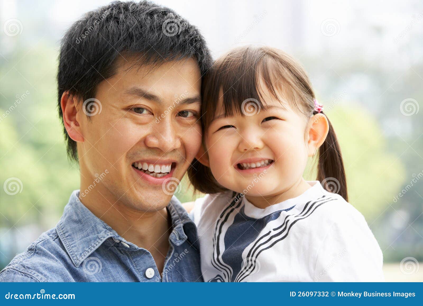 Portrait of Chinese Father with Daughter in Park Stock Photo - Image of ...