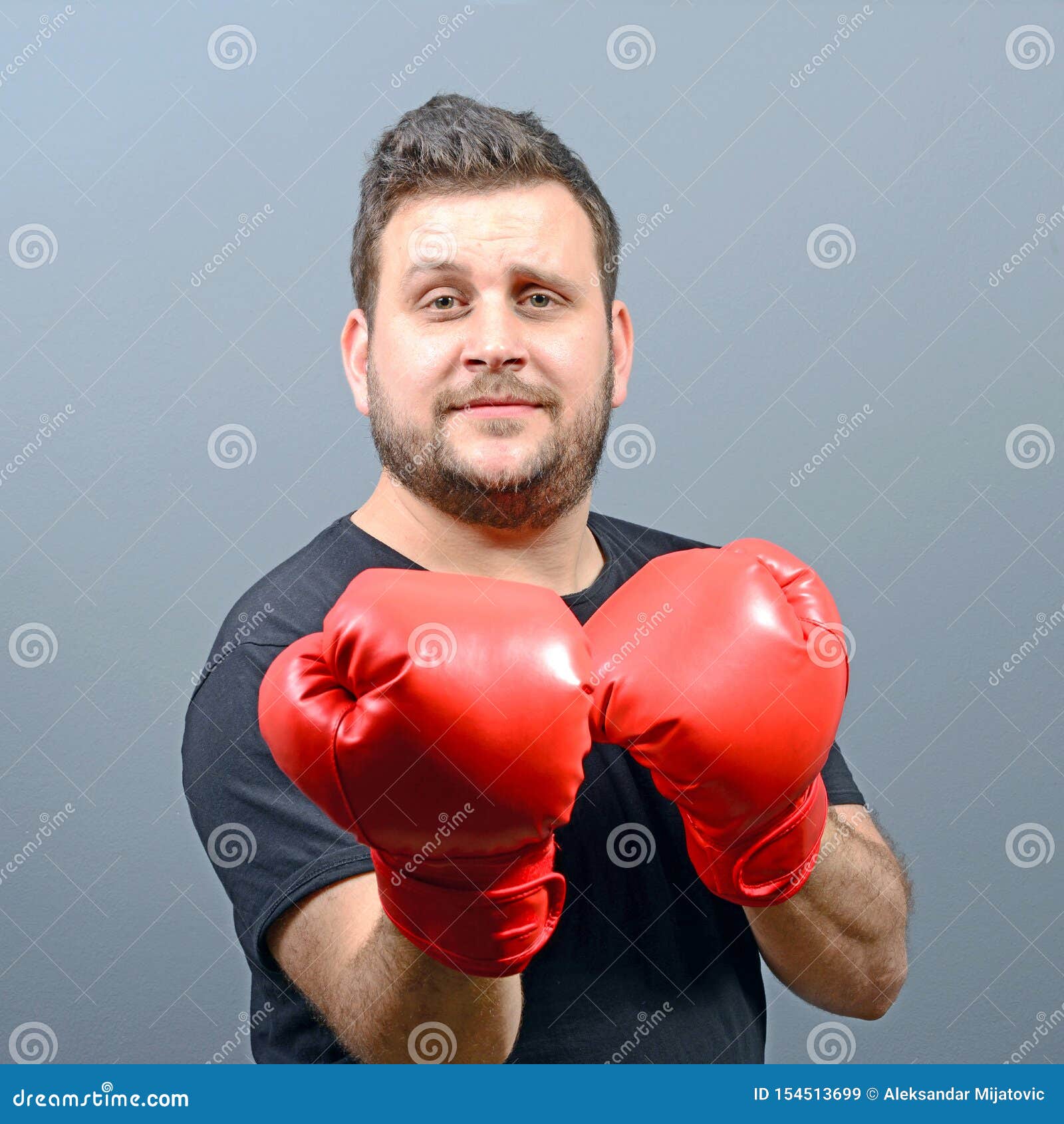 Portrait of Chubby Boxer Posing with Boxing Gloves Stock Image - Image ...