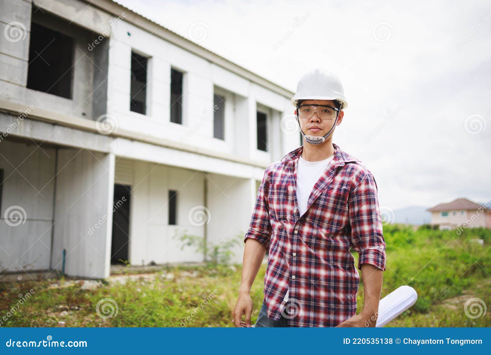 Portrait of Civil Engineer, Field Engineer, Foreman, Owner Standing in ...