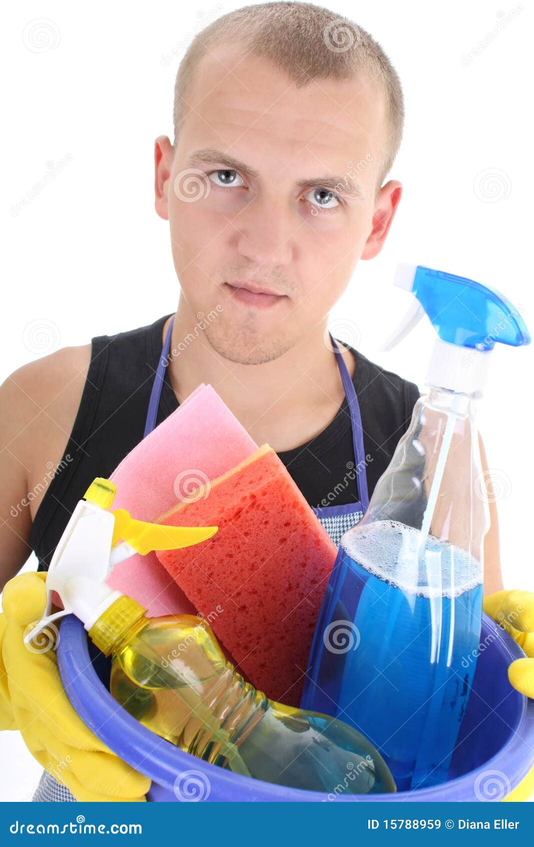 Portrait of Cleaner with Cleaning Supplies Stock Image - Image of ...