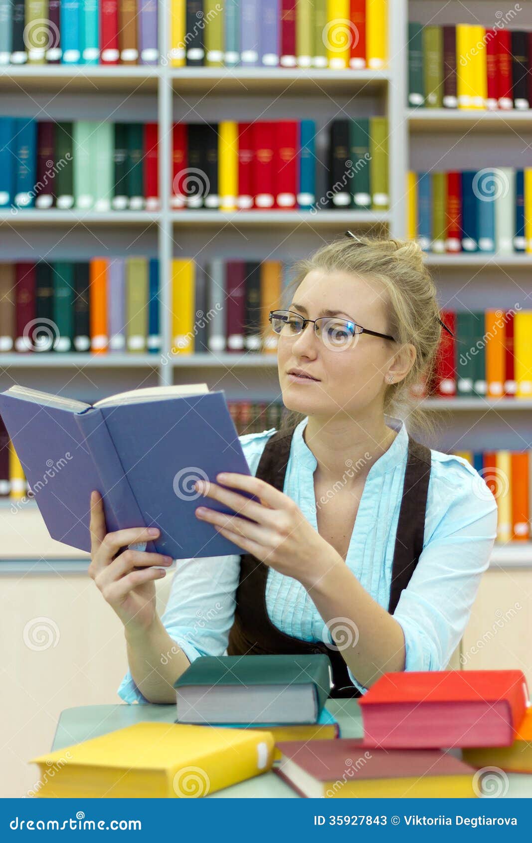 Portrait of Clever Student with Open Book Reading Stock Image - Image ...