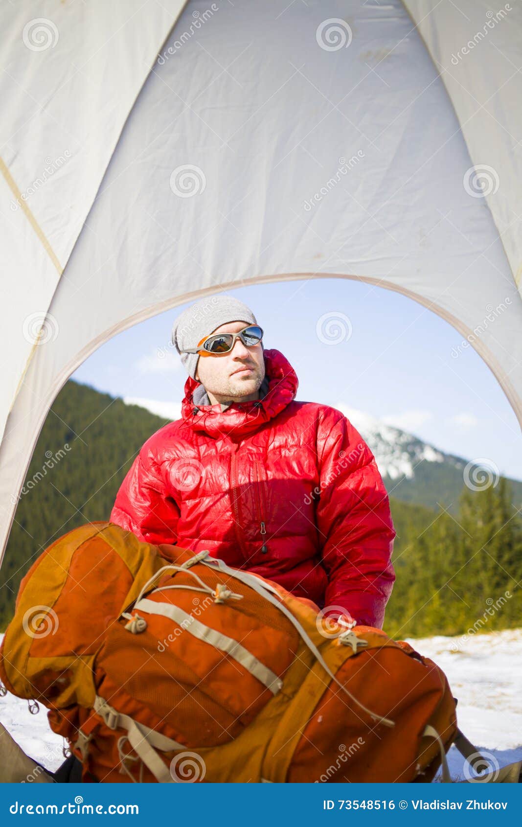 Portrait of Climber in a Tent. Stock Photo - Image of action, pleasure ...