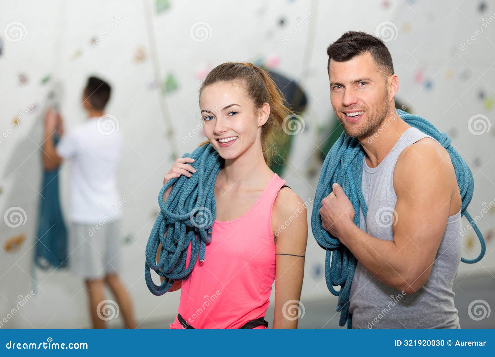 Portrait Climbing Couple Carrying Ropes Stock Photo - Image of together ...