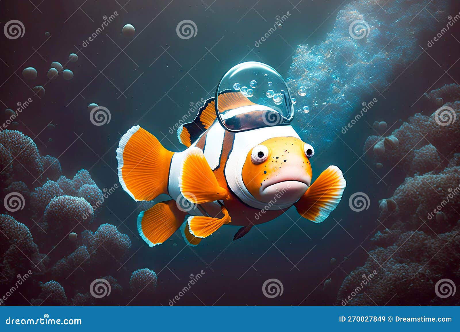 Portrait of Clownfish Flying in Space Stock Illustration - Illustration ...