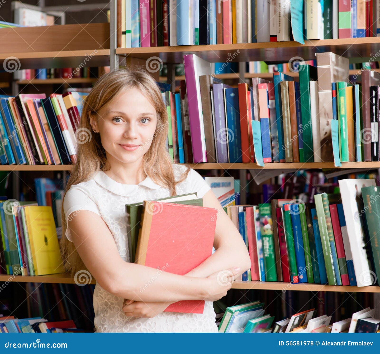 Portrait of a College Student in Library Stock Photo - Image of ...