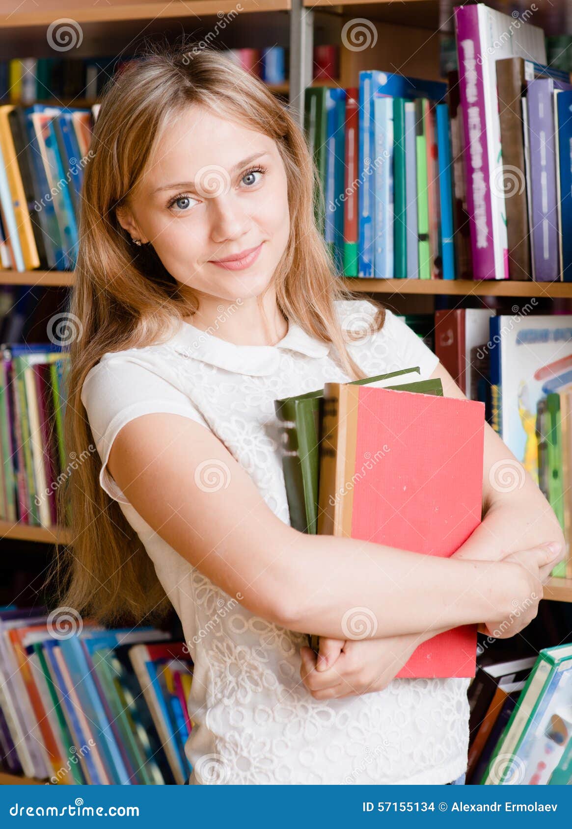 Portrait of a College Student in Library Stock Photo - Image of book ...