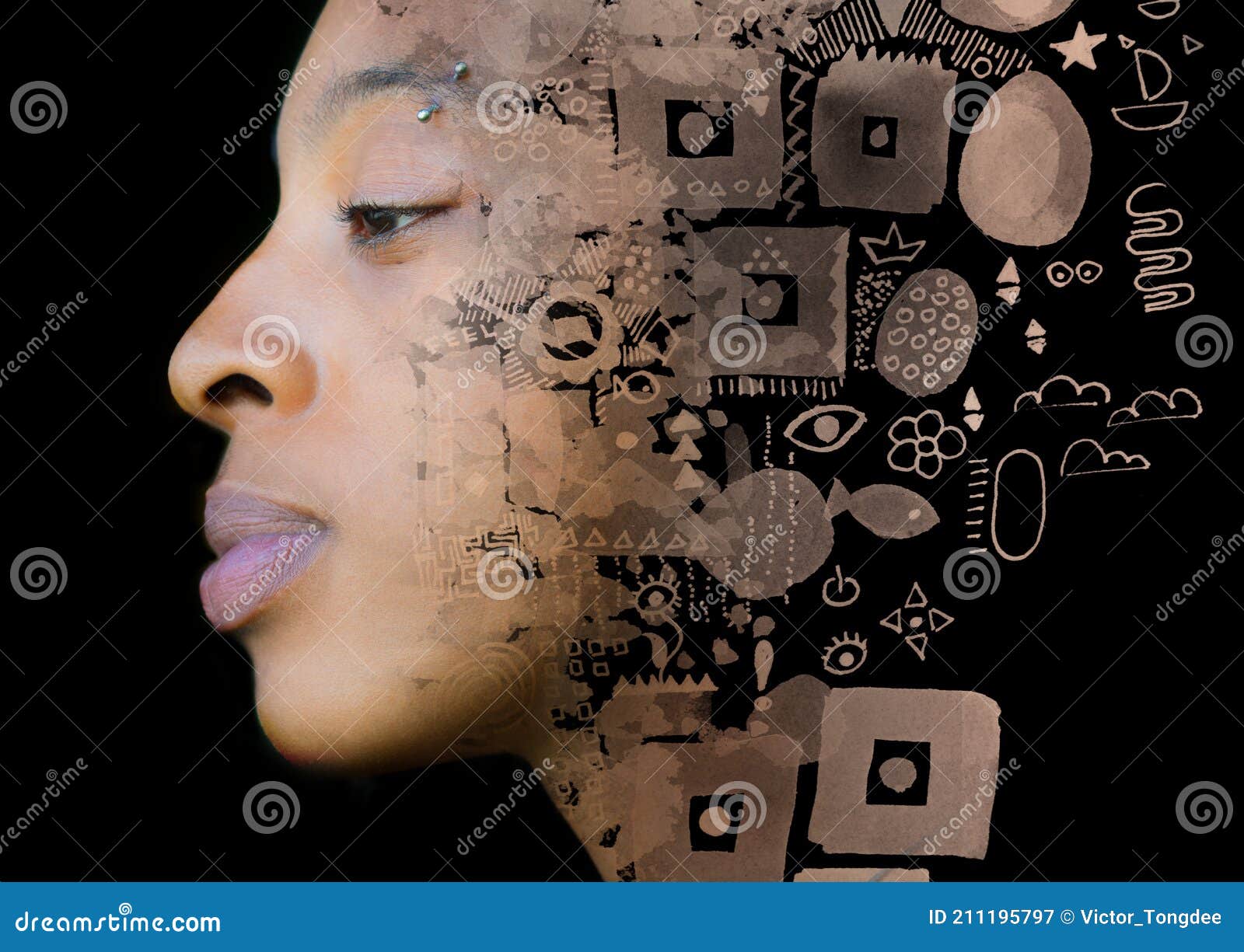 A Portrait Combined with Modern Primitive Art Stock Image - Image of ...