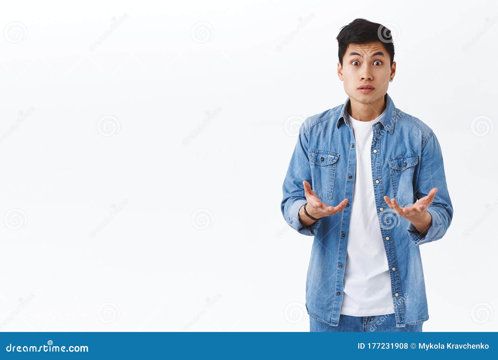 Portrait of Concerned Intense Young Alarmed Guy, Shaking Hands and ...