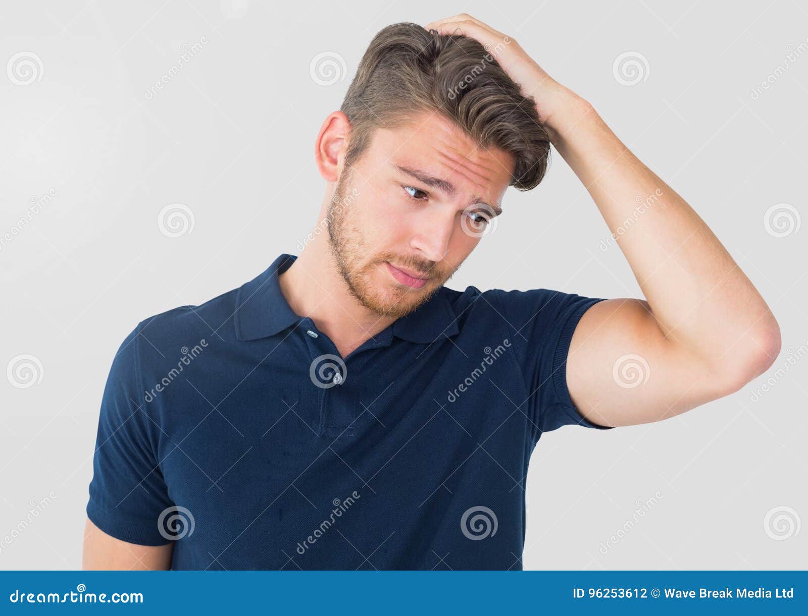 Portrait of Concerned Man with Grey Background Stock Photo - Image of ...