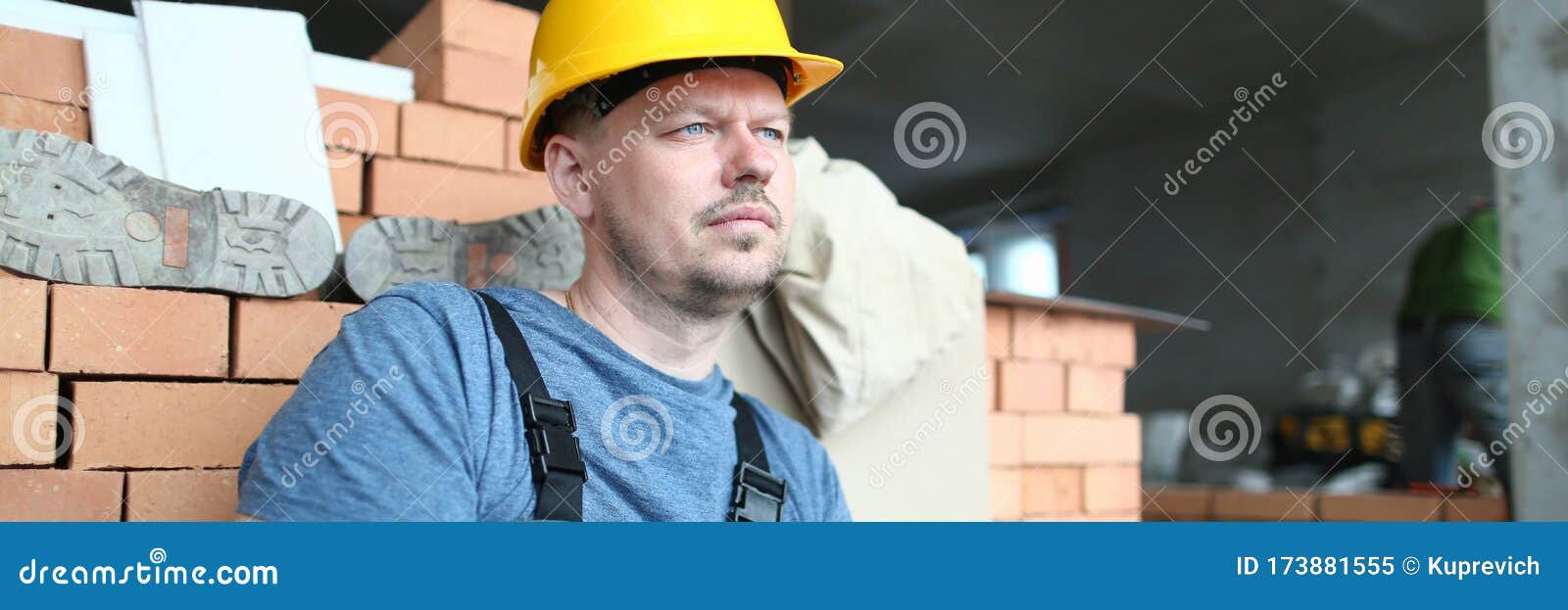 Thoughtful Builder in Hardhat Stock Image - Image of constructor, order ...