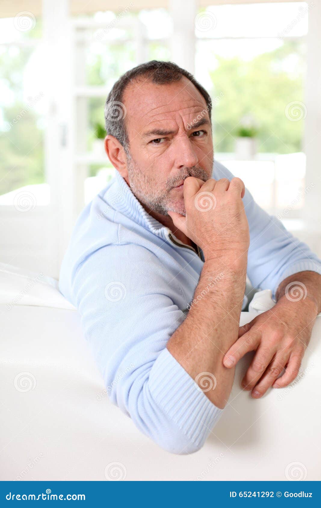 Portrait of Concerned Thoughtful Senior Man Stock Photo - Image of ...