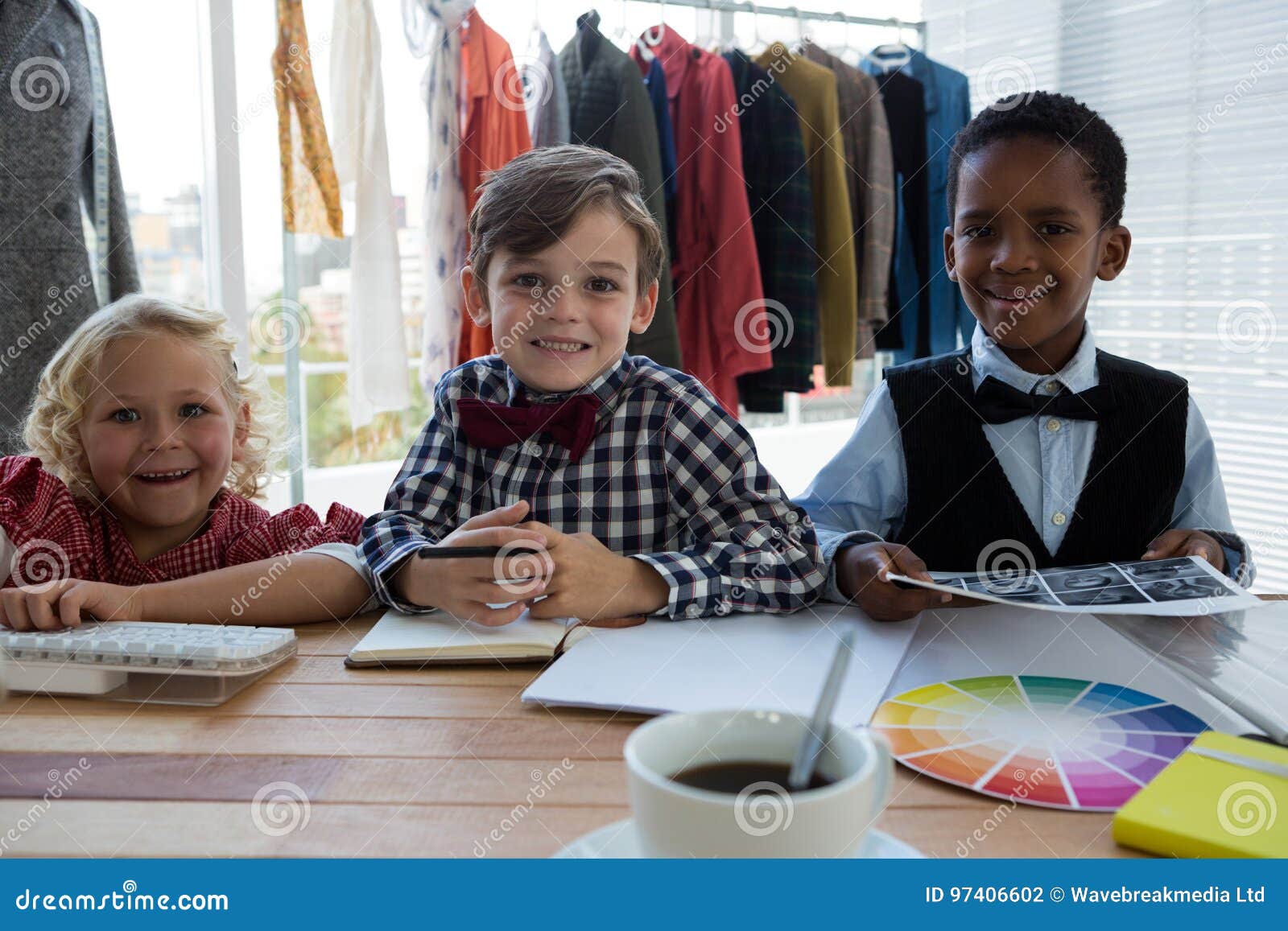 Portrait of Confident Business People Standing at Table in Office Stock ...