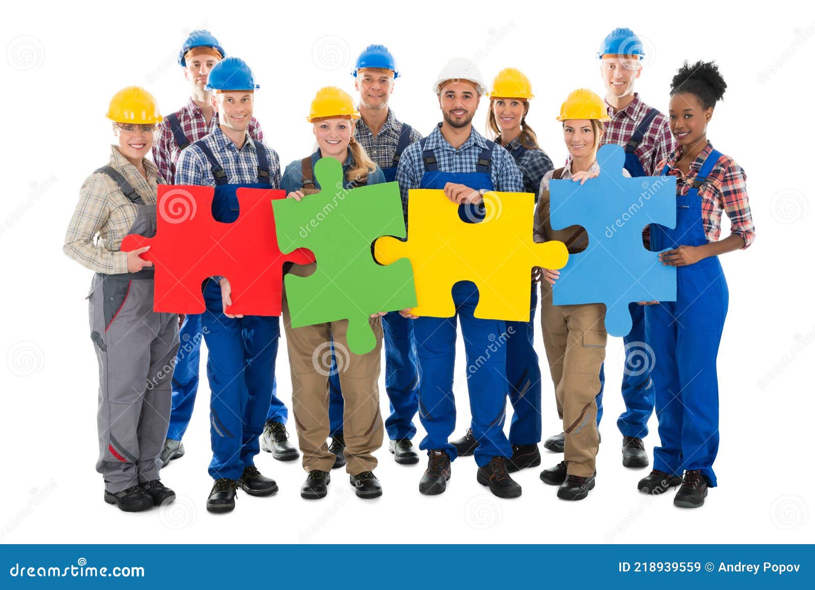 Confident Construction Workers Joining Jigsaw Pieces Stock Image ...